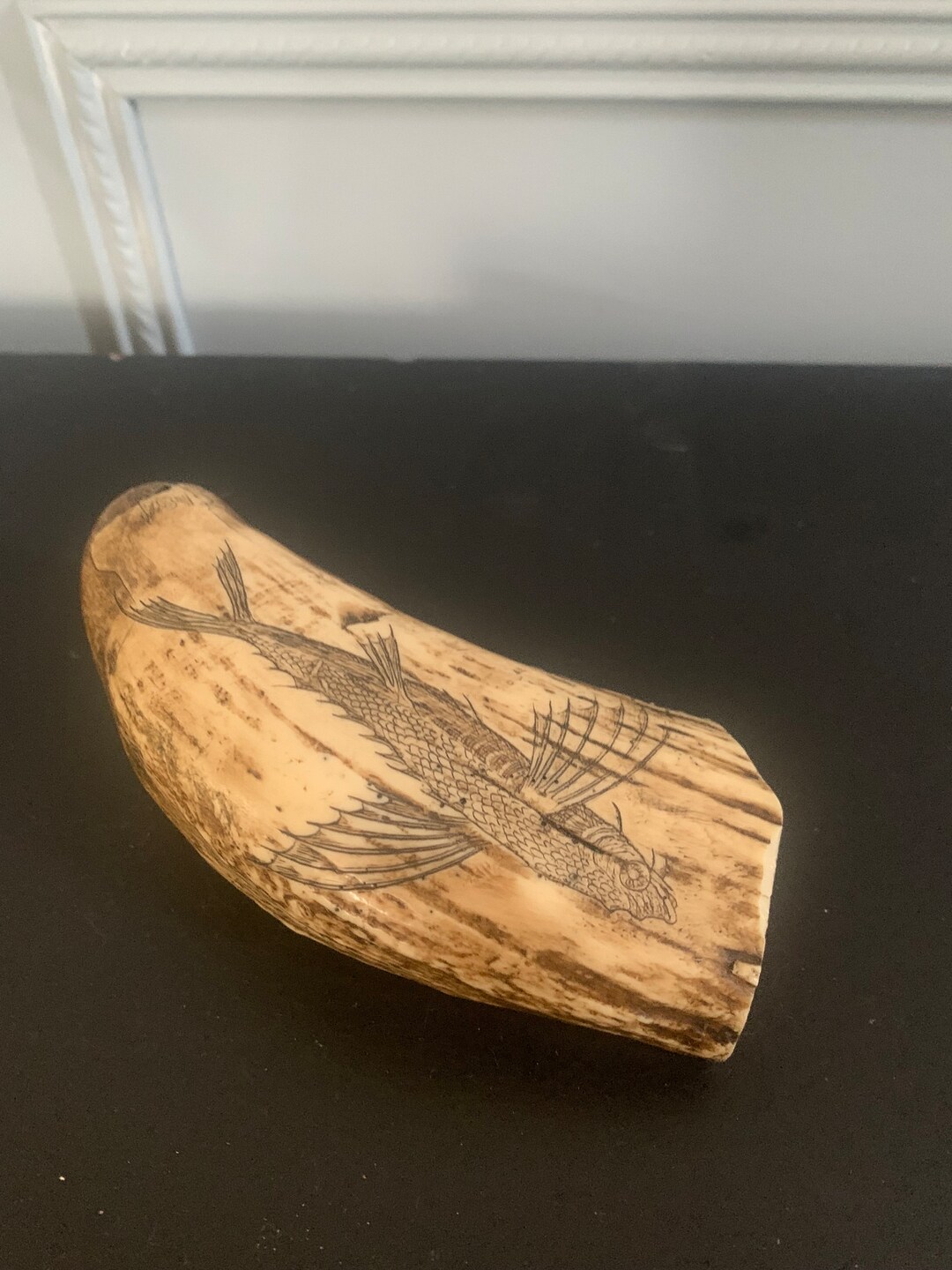 Faux Scrimshaw Rachel Pringle From Barbados & Flying Fish Resin Whale ...