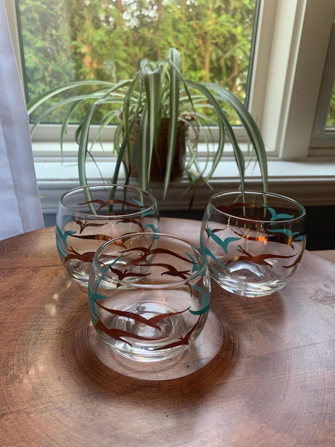 MCM Set of 3 Roly Poly Turquoise & Gold Seagull Mid Century Federal ...