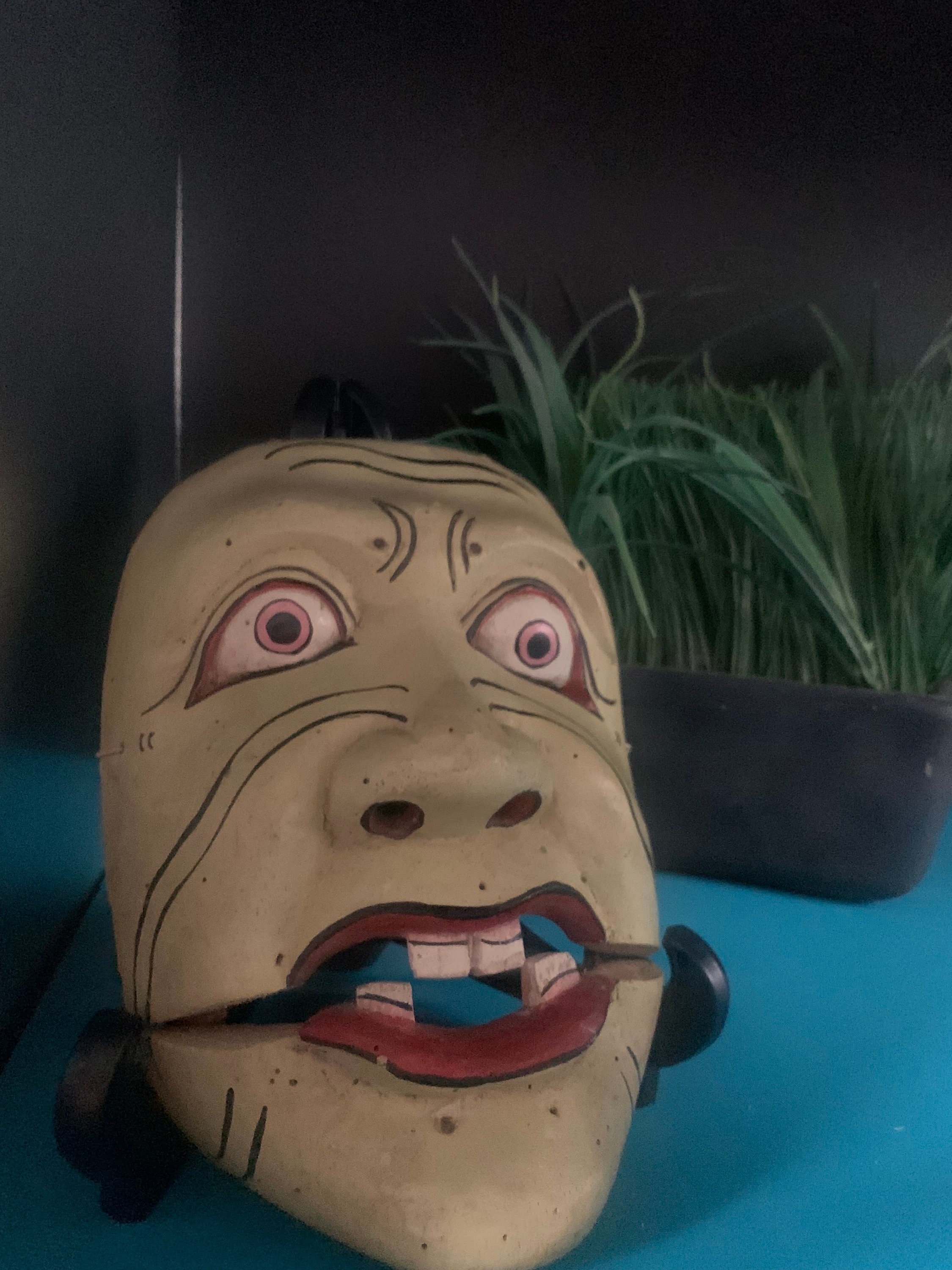 Balinese Wayang Topeng Mask Pale Green Hand Carved Removable Jaw ...