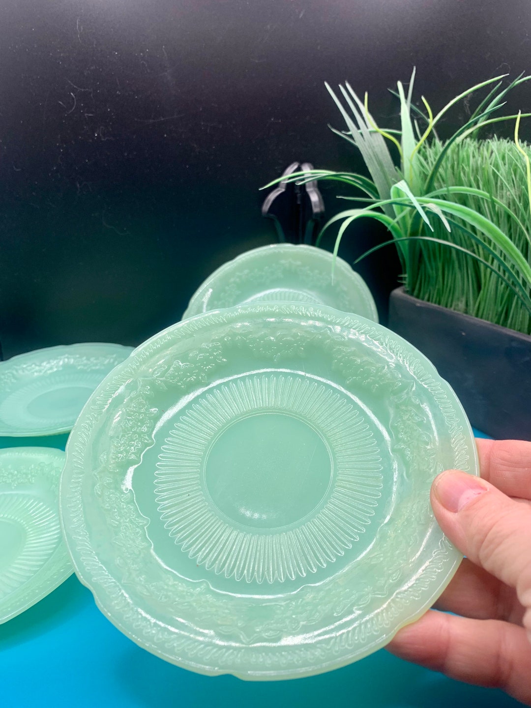 Vintage Fire King Jadeite, Set of 4 Saucers, Alice, Anchor, Hocking ...