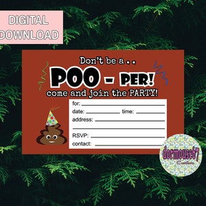 Poop Party Invitation, Poop Emoji Birthday Card, Funny Don't Be a ...