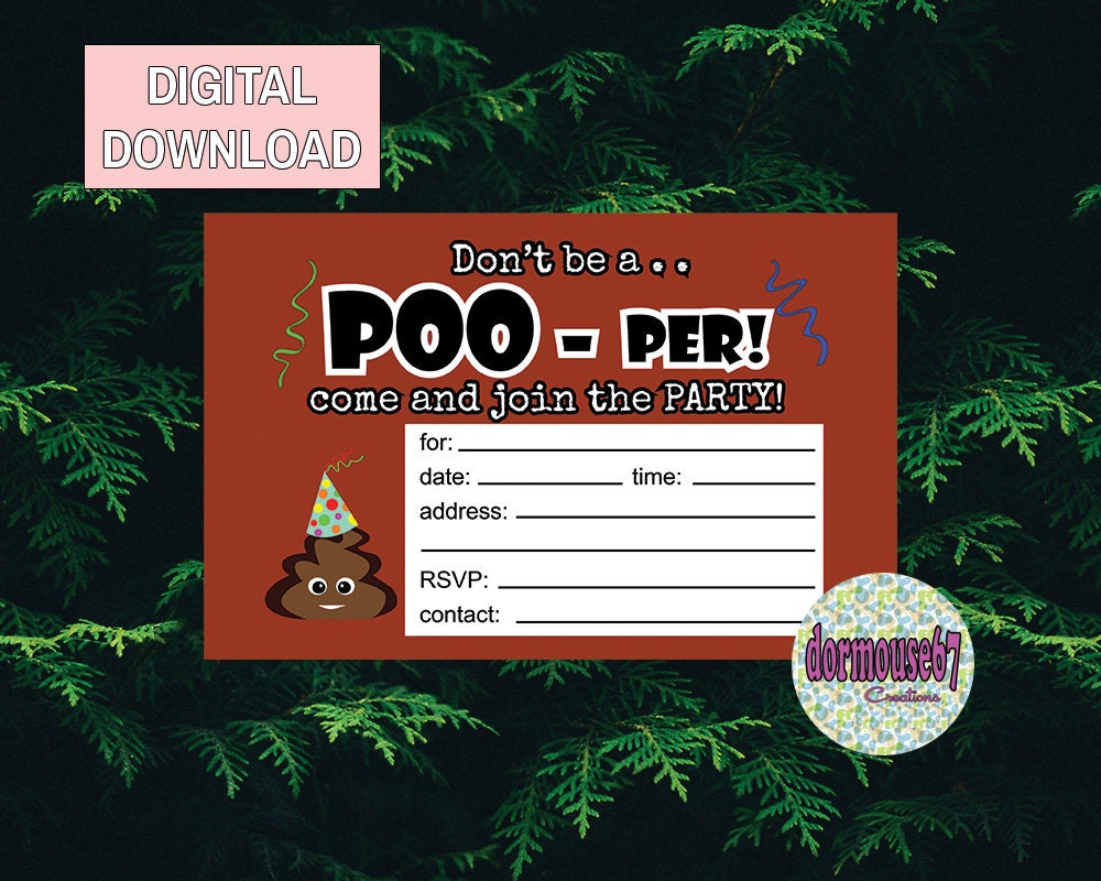 Poop Party Invitation, Poop Emoji Birthday Card, Funny Don't Be a ...
