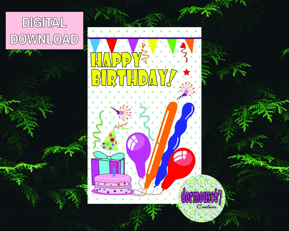 Birthday Balloons Card, Happy Birthday Balloons Card, Colorful Kids ...