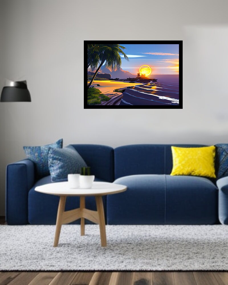 Island Wall Art, Tropical Island Art, Sunset Paradise , Retro Island ...