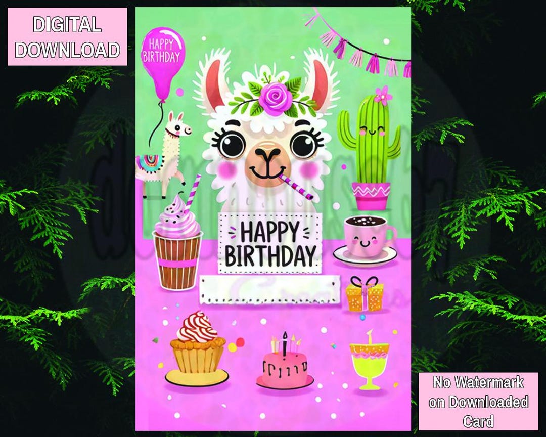 Cute Llama Birthday Card, Birthday Card for Girls, Lama Birthday ...