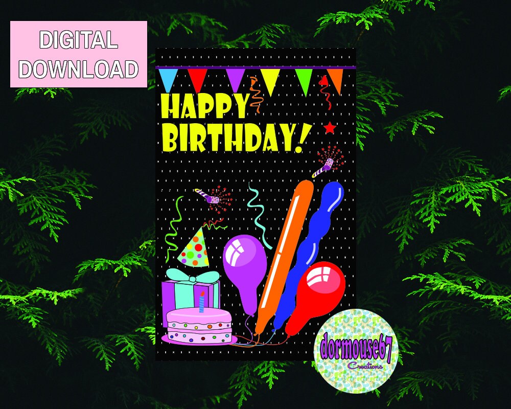Birthday Balloons Card, Happy Birthday Balloons Card, Colorful Kids ...