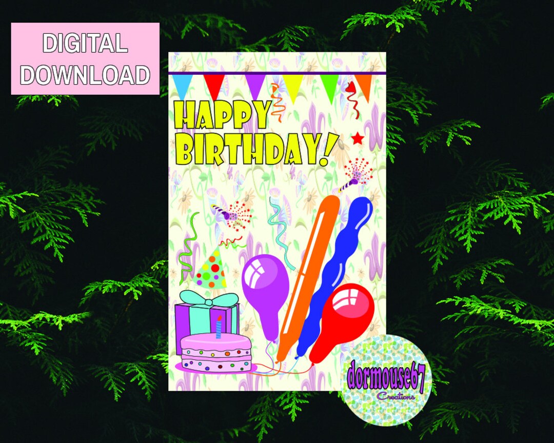 Birthday Balloons Card, Happy Birthday Balloons Card, Colorful Kids ...