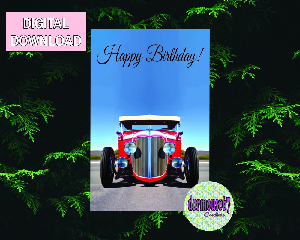Hot Rod Birthday Card, Classic Car Card, Digital Download, Printable 5 ...