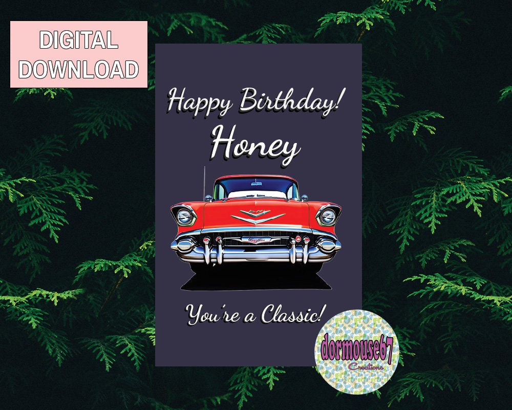 Red 57 Classic Car Birthday Card You're A Classic for Dad Grandpa Wife ...