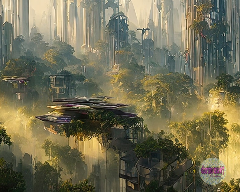 Post Apocalyptic Art, Dystopian City Wall Art ,overgrown City Jungle ...
