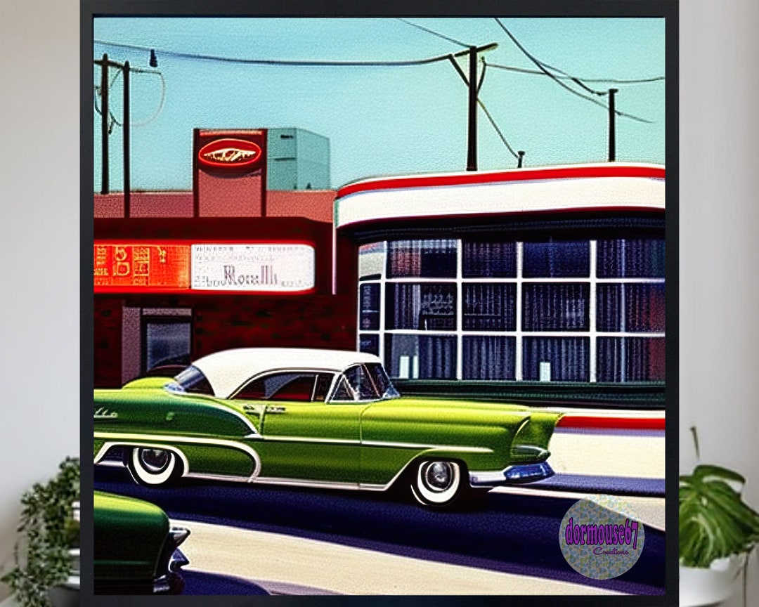 50s Car Art,classic Car Wall Art, Retro Car Print, Nostalgic ...
