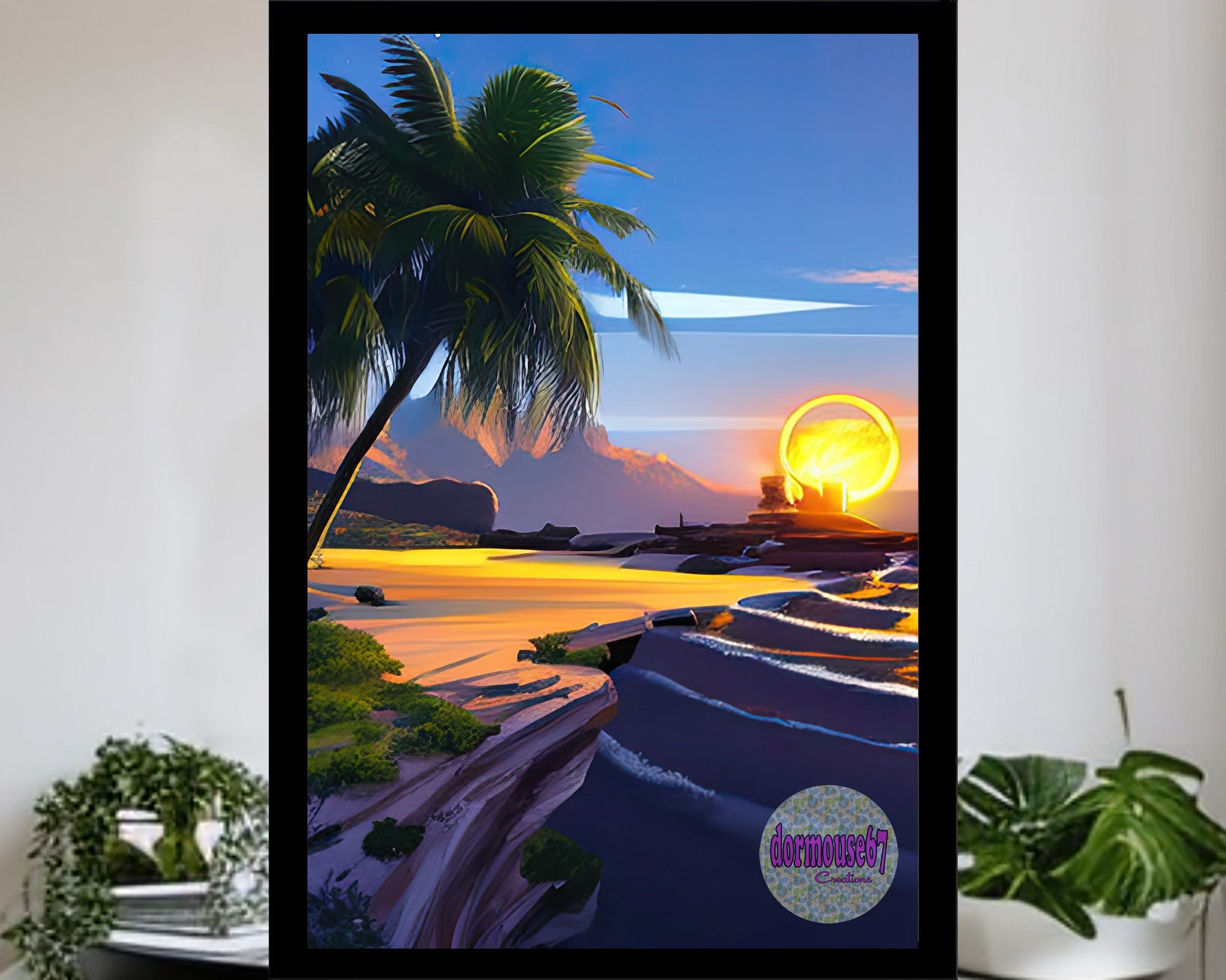Island Wall Art, Tropical Island Art, Sunset Paradise , Retro Island ...