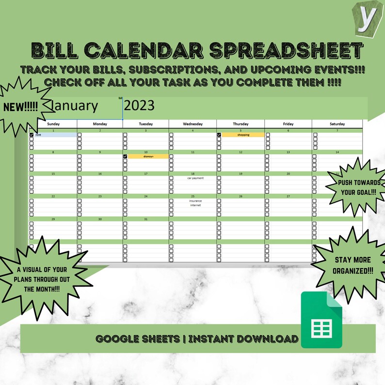 Bill Tracker Spreadsheet, Google Sheets Bill Calendar, Monthly Bill ...