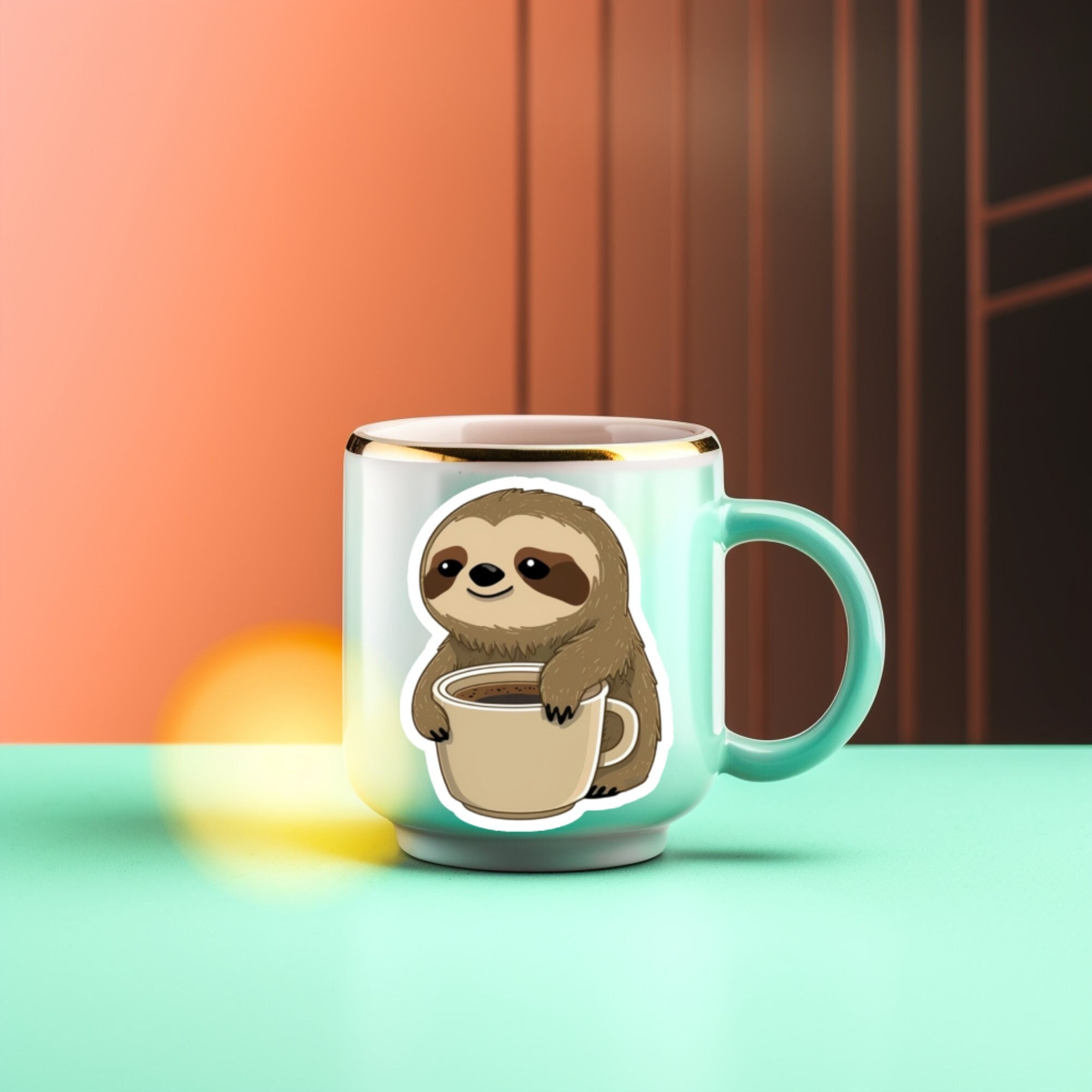 Sleepy Sloth Drinking Coffee Die-cut Stickers Laptop Sticker Water ...
