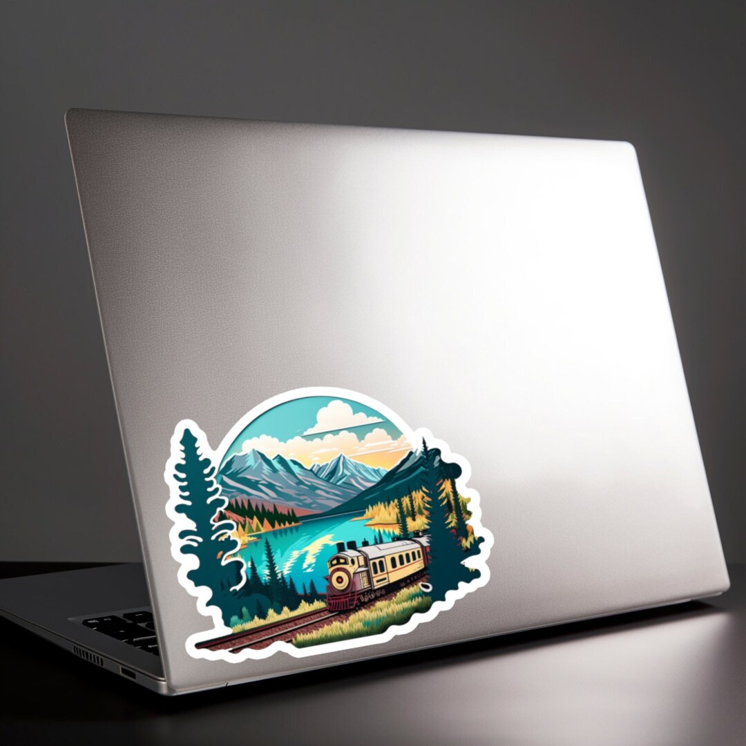 Train Traveling by a Lake Die-cut Sticker Laptop Sticker Water Bottle ...