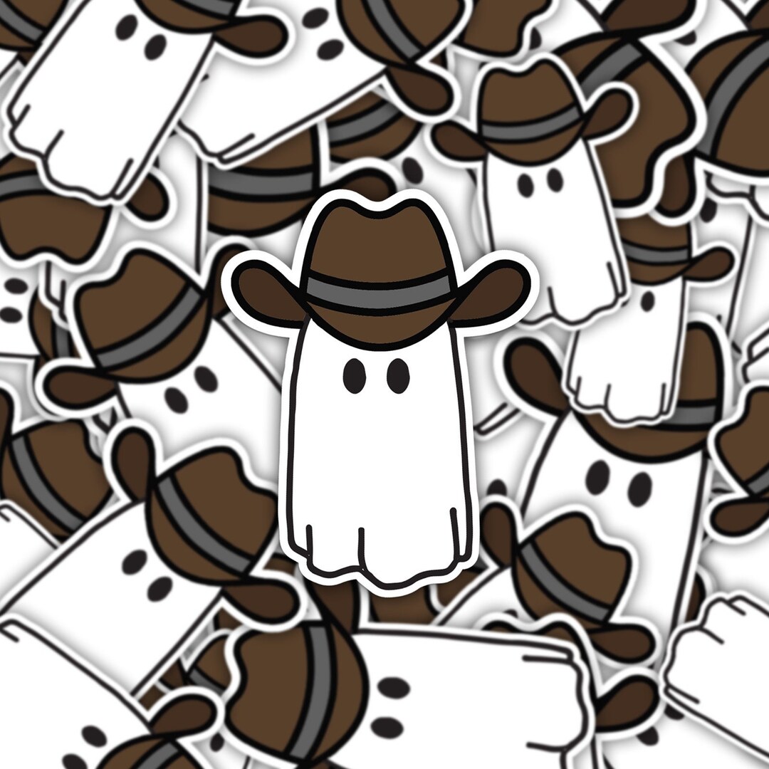 Cute Halloween Spooky Ghost Cowboy Sticker | Vinyl Decal Waterproof ...
