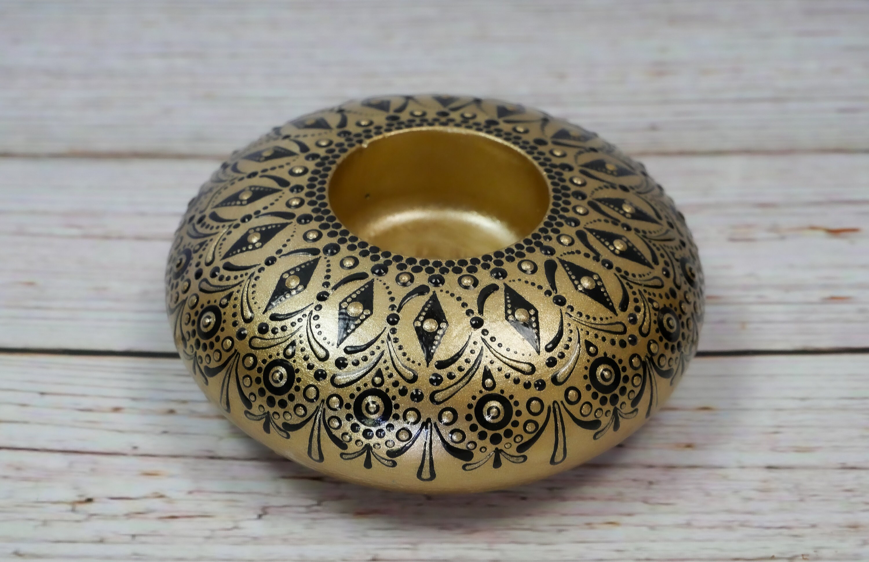 Gold/black Hand Painted Mandala Tea Light Holder - Etsy