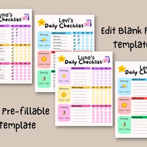 Kids Daily Checklist Schedule, Printable Editable Daily Weekly Visual ...