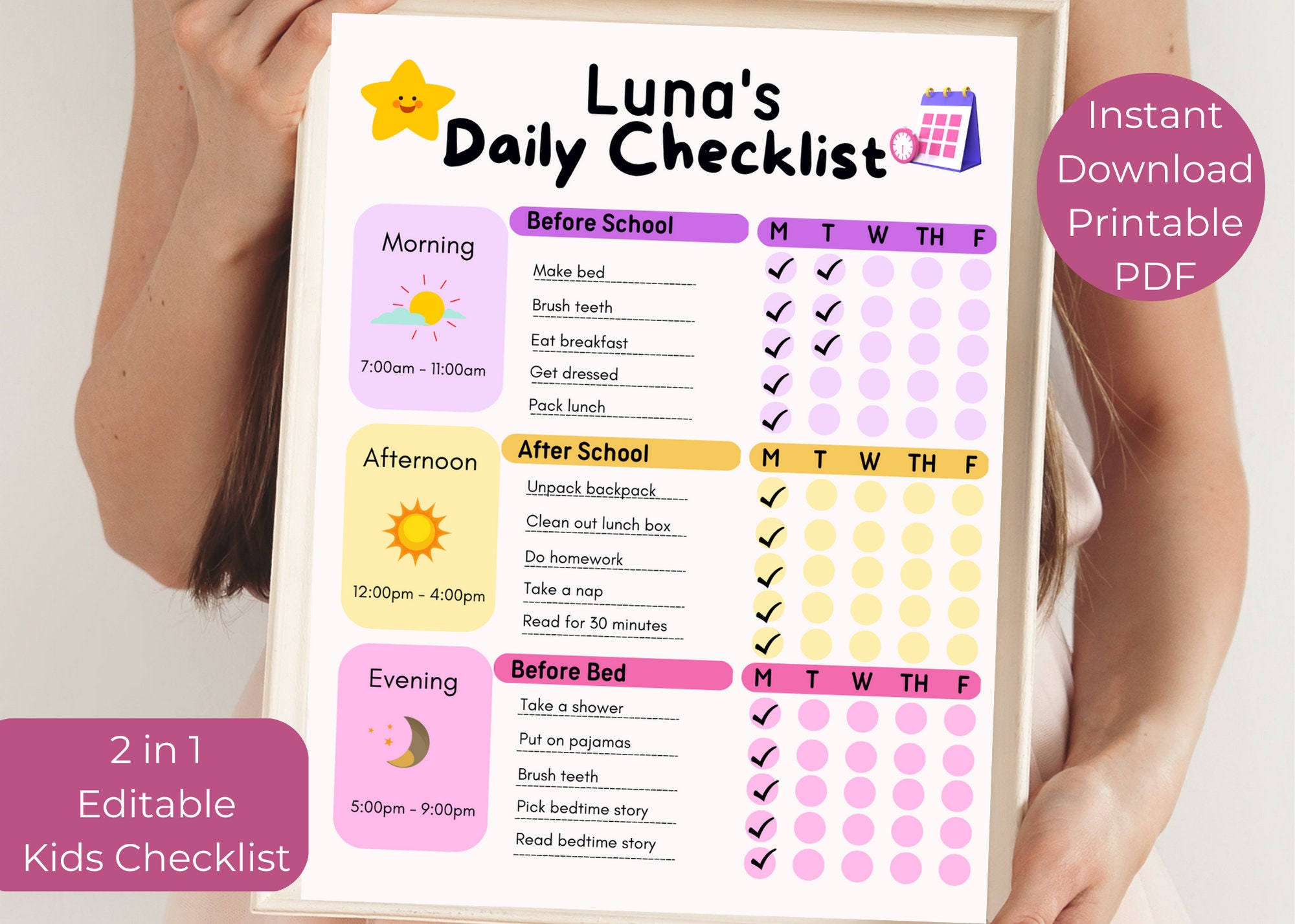 Kids Daily Checklist Schedule, Printable Editable Daily Weekly Visual ...