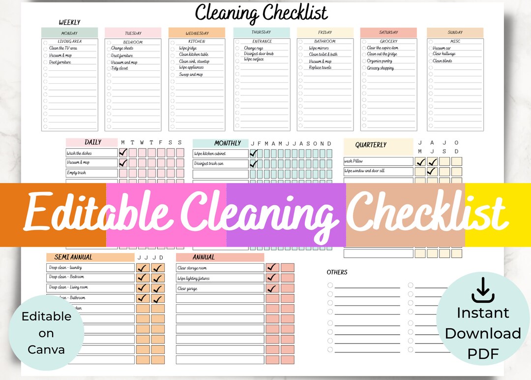 Editable Cleaning Checklist Cleaning Schedule Printable Daily Weekly ...