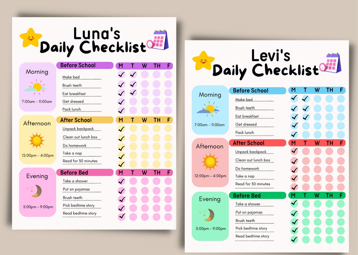 Kids Daily Checklist Schedule, Printable Editable Daily Weekly Visual ...