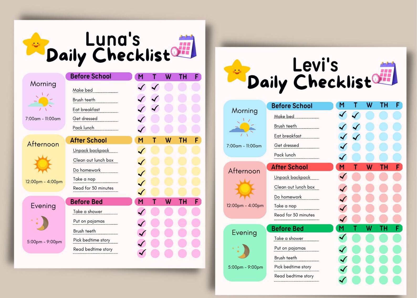 Kids Daily Checklist Schedule, Printable Editable Daily Weekly Visual ...