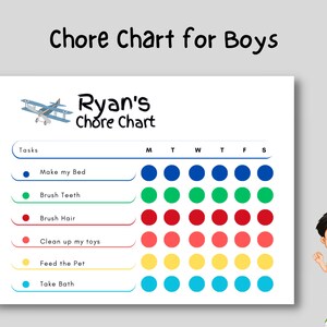 Boys Colorful Chore Chart, Kids Checklist, Printable, Editable Chore ...