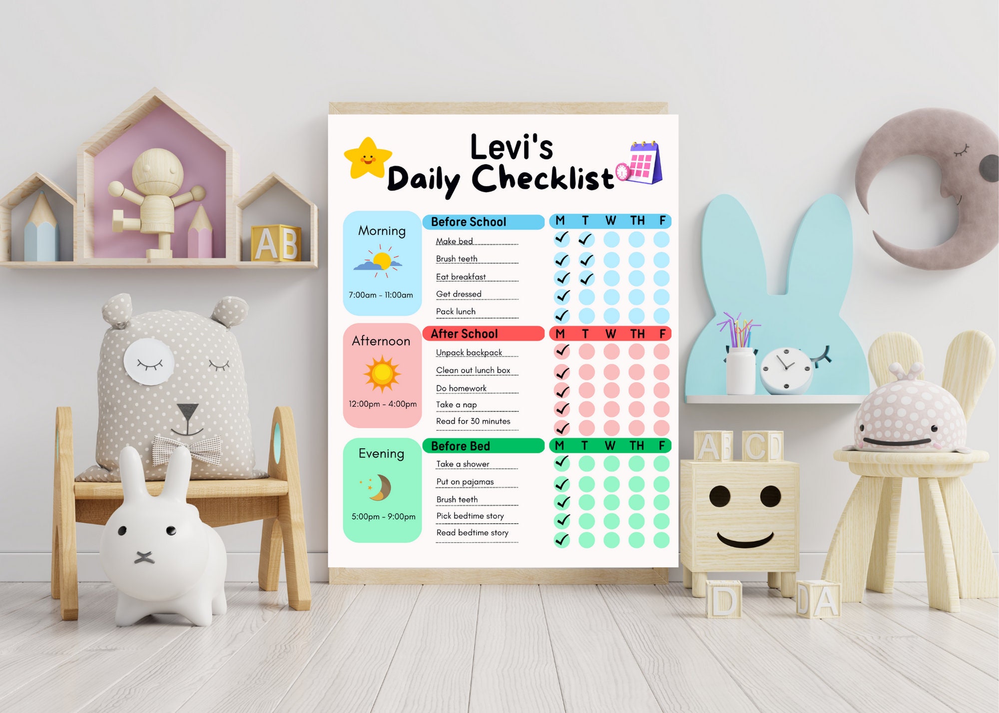 Kids Daily Checklist Schedule, Printable Editable Daily Weekly Visual ...