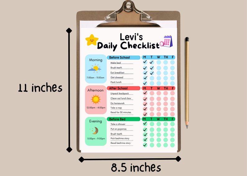 Kids Daily Checklist Schedule, Printable Editable Daily Weekly Visual ...