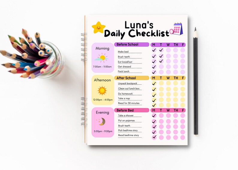 Kids Daily Checklist Schedule, Printable Editable Daily Weekly Visual ...