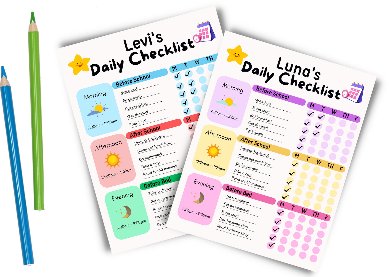 Kids Daily Checklist Schedule, Printable Editable Daily Weekly Visual ...