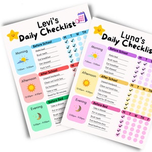 Kids Daily Checklist Schedule, Printable Editable Daily Weekly Visual ...
