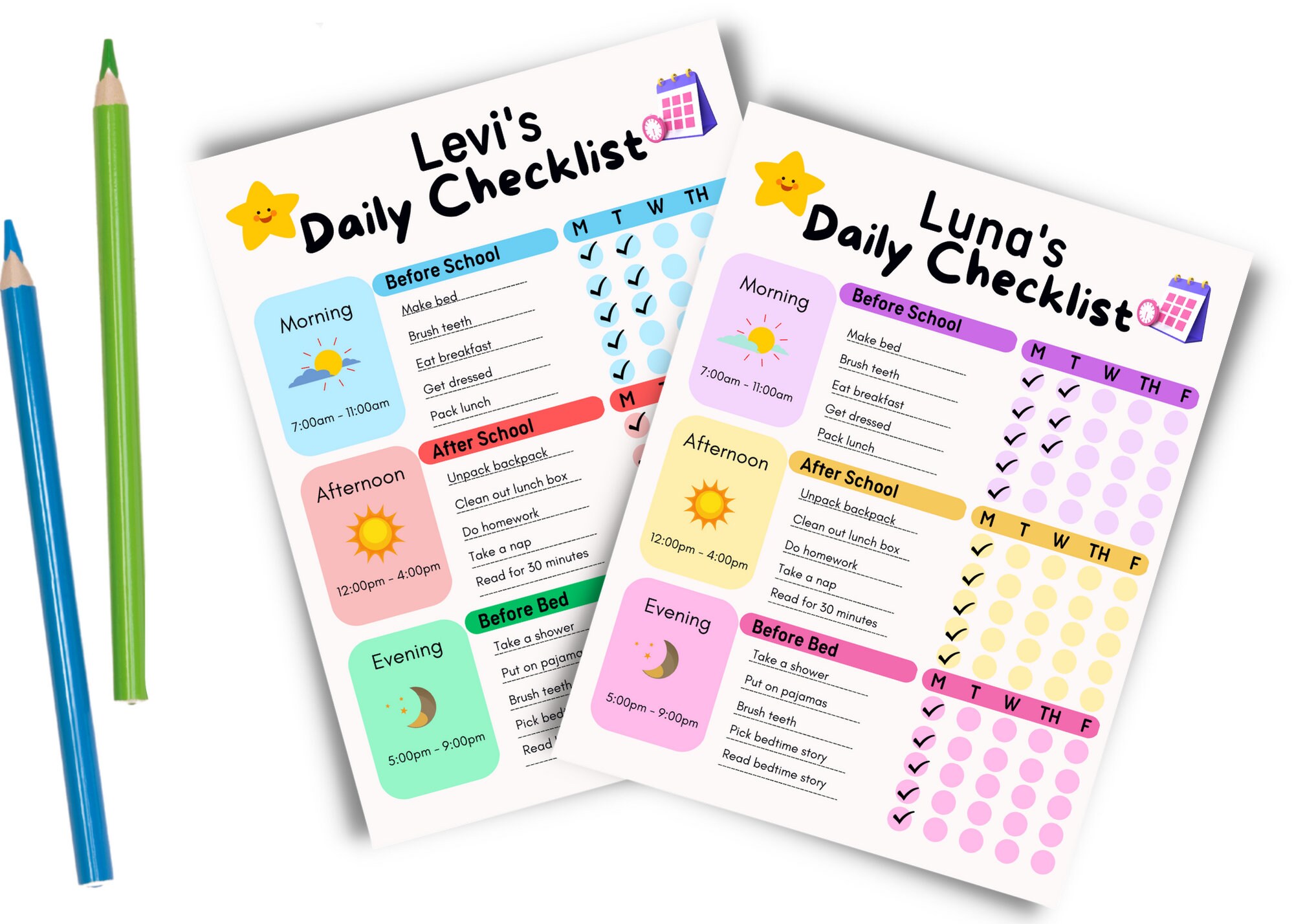 Kids Daily Checklist Schedule, Printable Editable Daily Weekly Visual ...