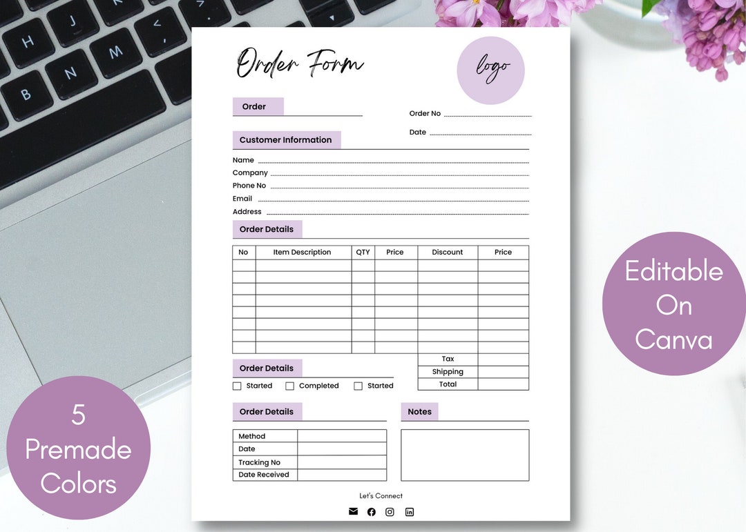 Order Form Template, Custom Order Form, Editable Order Form, Printable ...