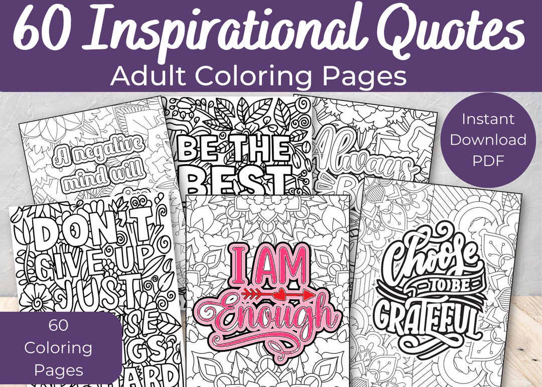 60 Inspirational Quotes Adult Coloring Book, Mental Health ...
