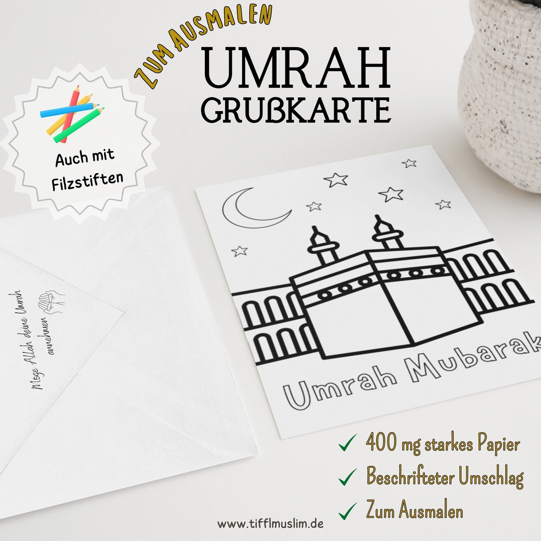 Umrah Card to Color With Kaaba and Felt-tip Pens Mubarak Card Hajj Card ...