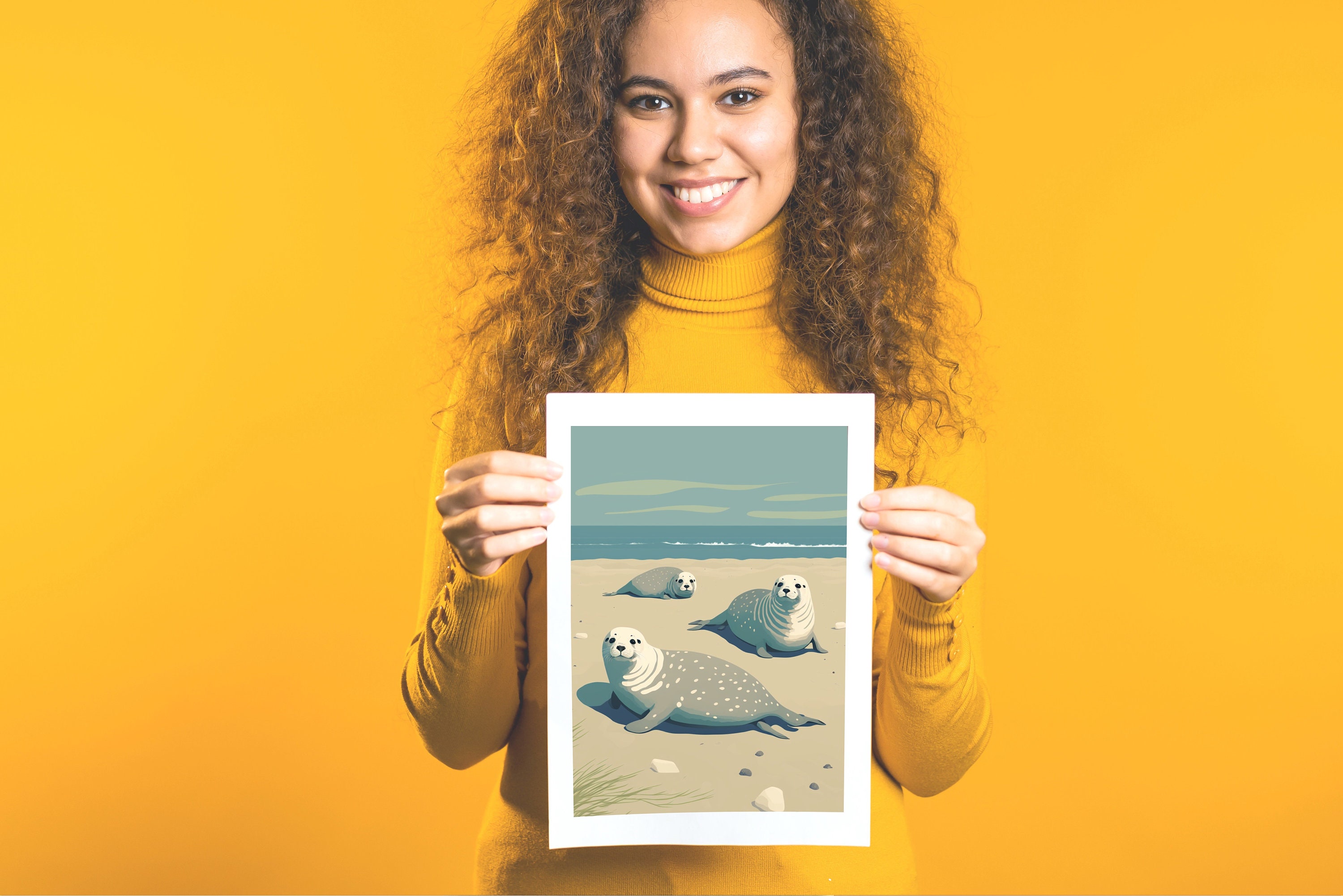 Three Seals on a Beach at the Wadden Sea Travel Poster on the Wadden ...