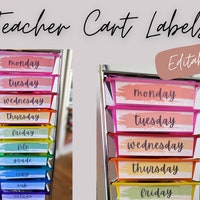 10 Drawer Rolling Cart Labels - Editable - Rainbow Watercolor Classroom ...