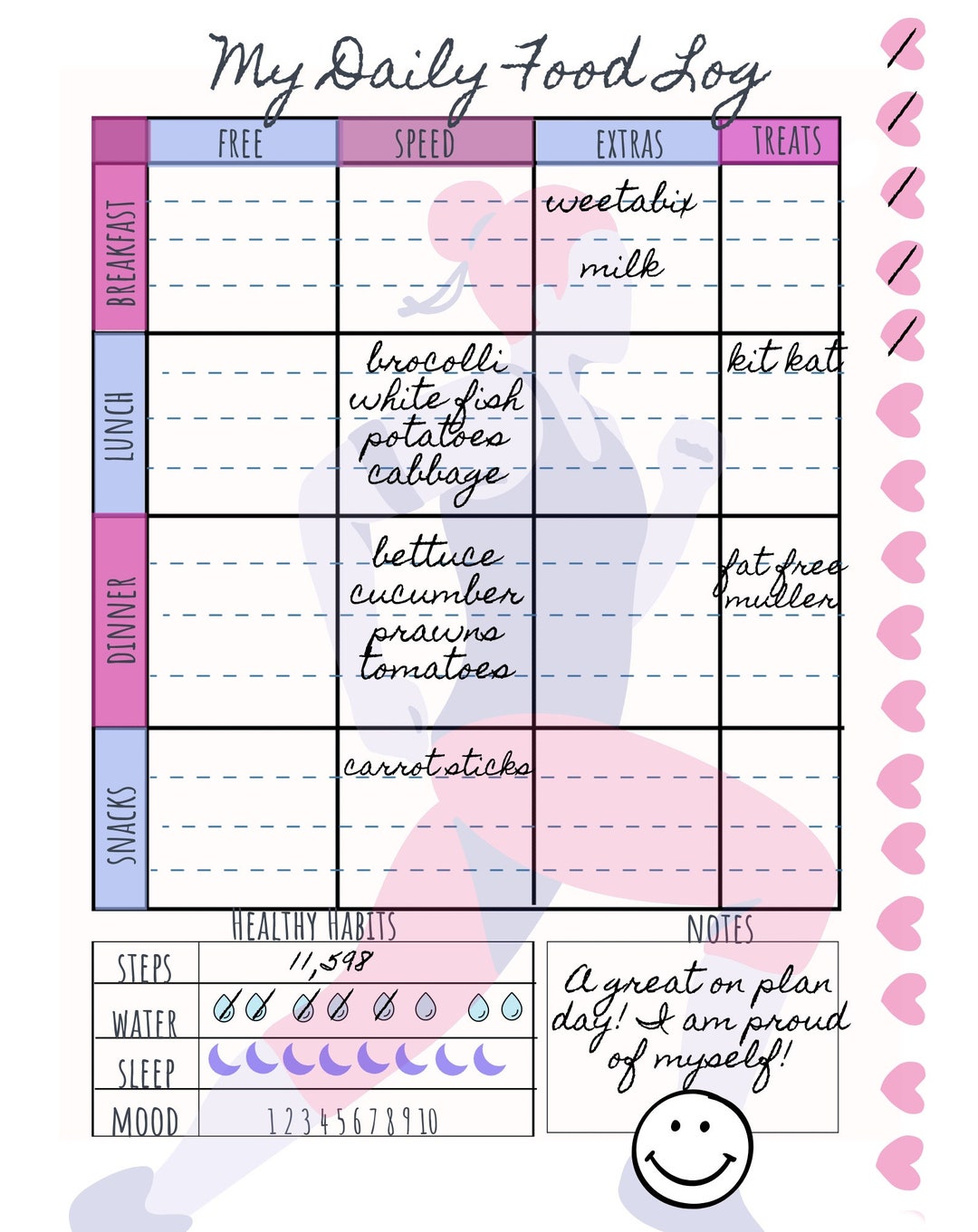 Printable Cute Food Diary, Compatible With SW, WW and Others. Food ...
