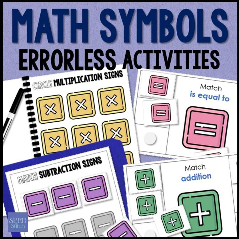 Math Symbols ERRORLESS Learning Tasks Activities & File Folders for ...