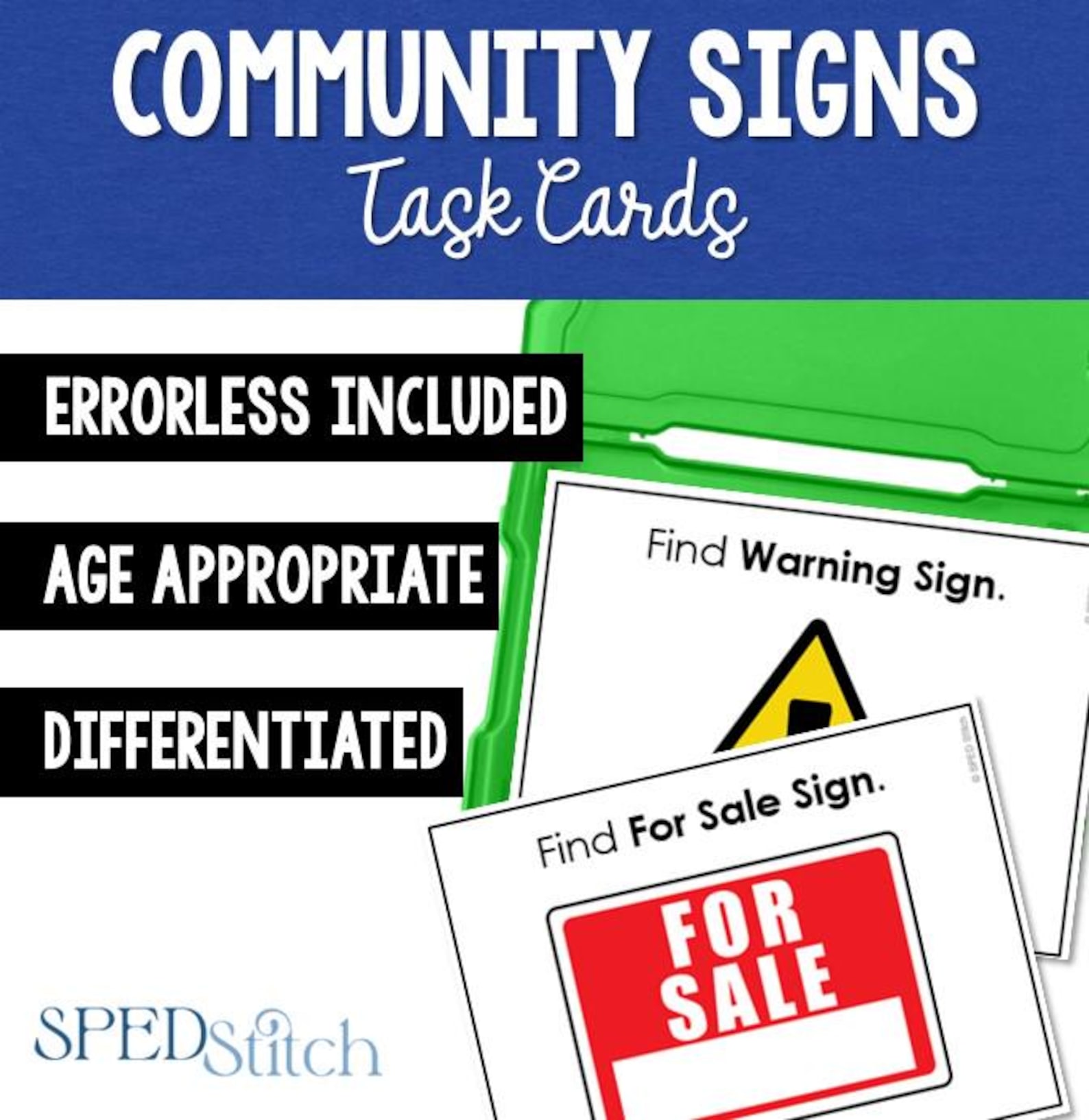 Community & Safety Signs Identification Task Cards for Autism Special ...