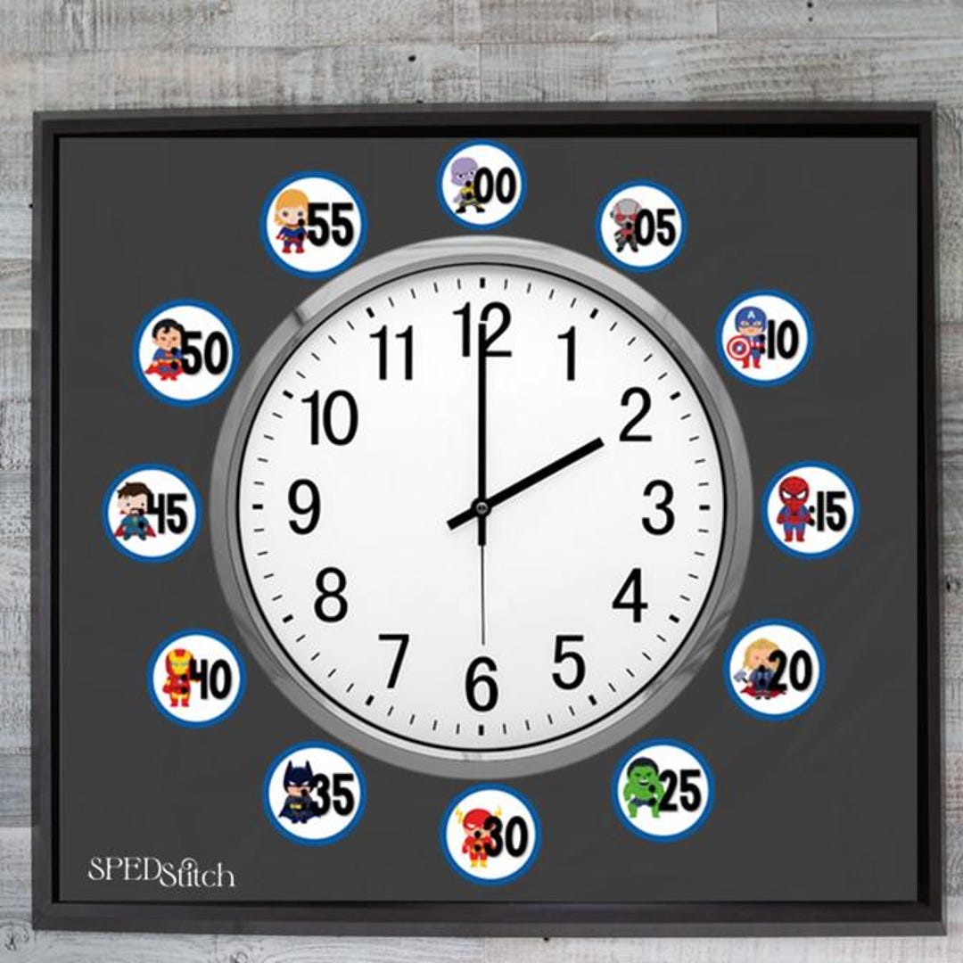 Superhero Clock Labels for Telling Time in Superhero Inspired Classroom ...
