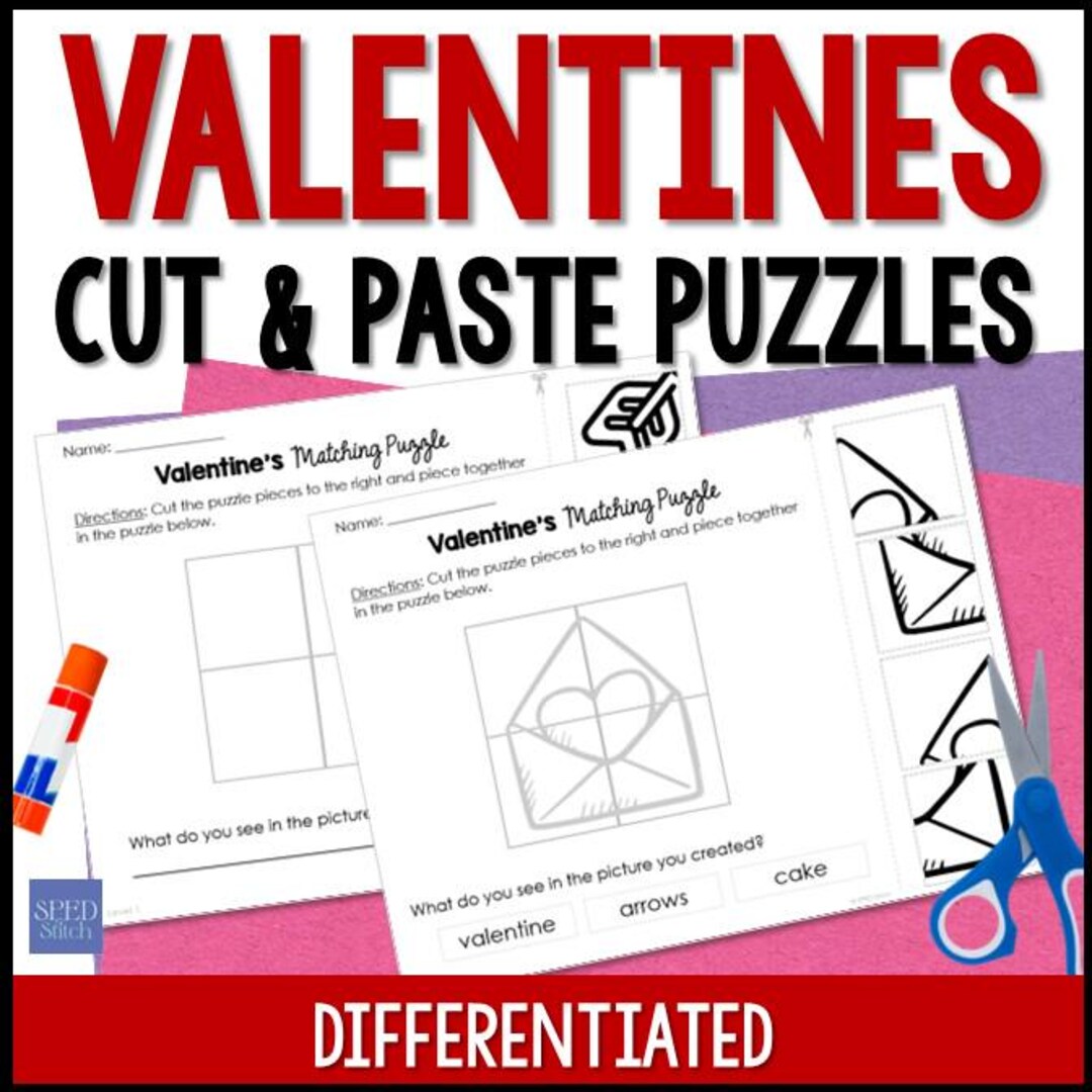 Valentine's Cut and Paste Fine Motor Puzzles Leveled & Differentiated ...