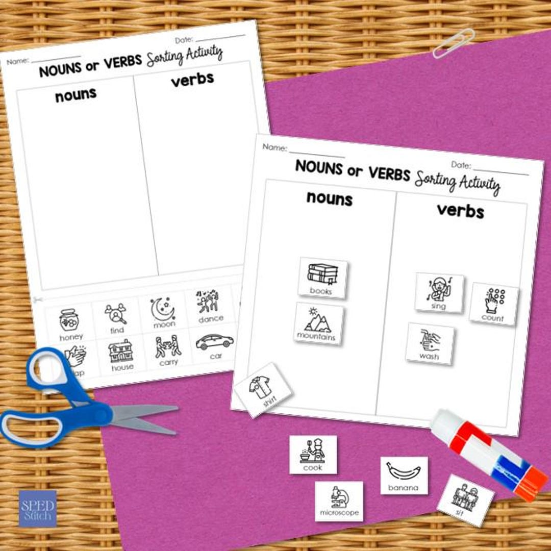 Noun Verb Sorting Worksheets With Visual Supports No Prep Activities ...