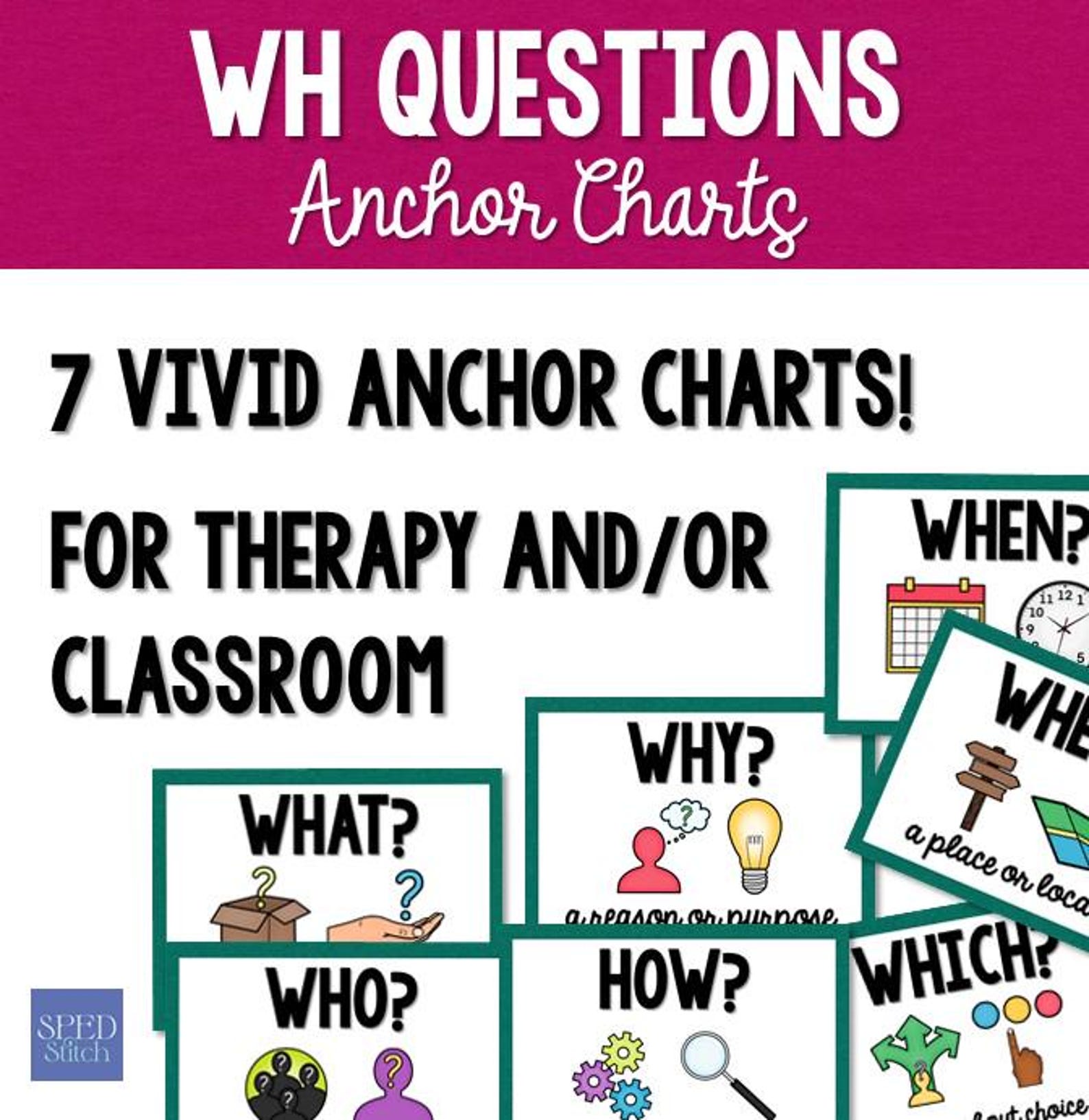 WH Questions Anchor Charts With Visuals for Speech Therapy, Special ...