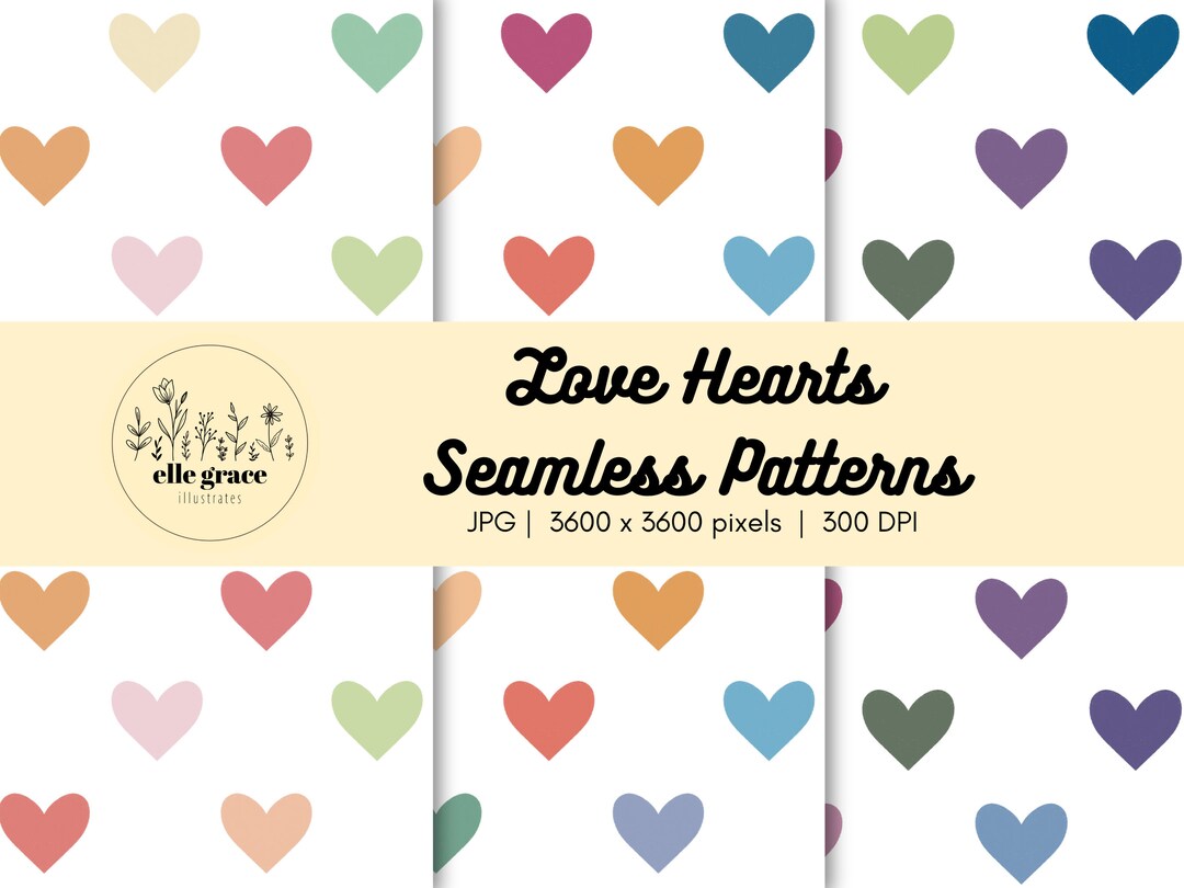 Love Hearts Digital Seamless Patterns Repeating File Commercial Use ...