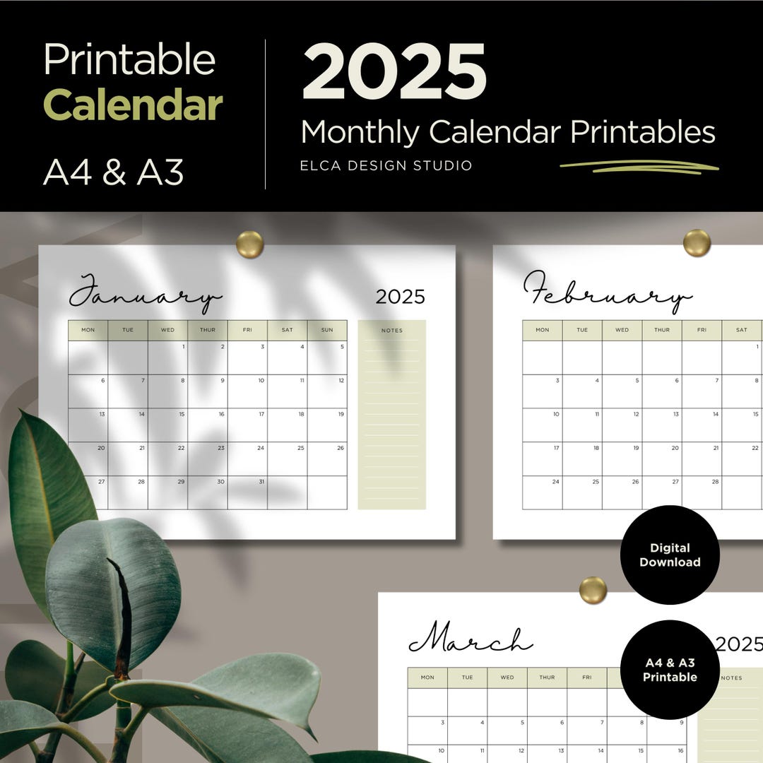 2025 Calendar Monthly Planner Landscape Printable Minimalist Style in ...