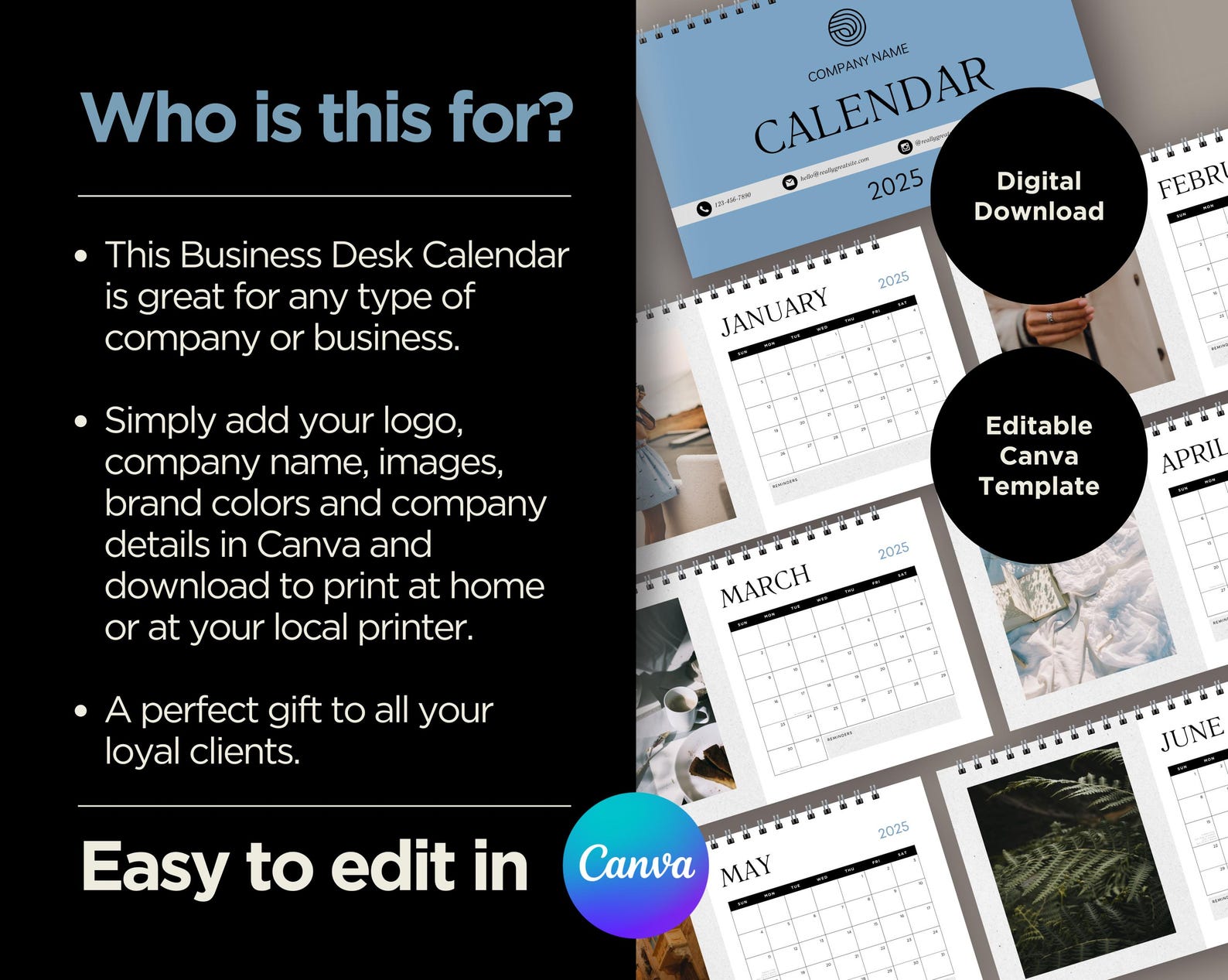 2025 Business Desk Calendar | Monthly Calendar With Holidays | Canva ...