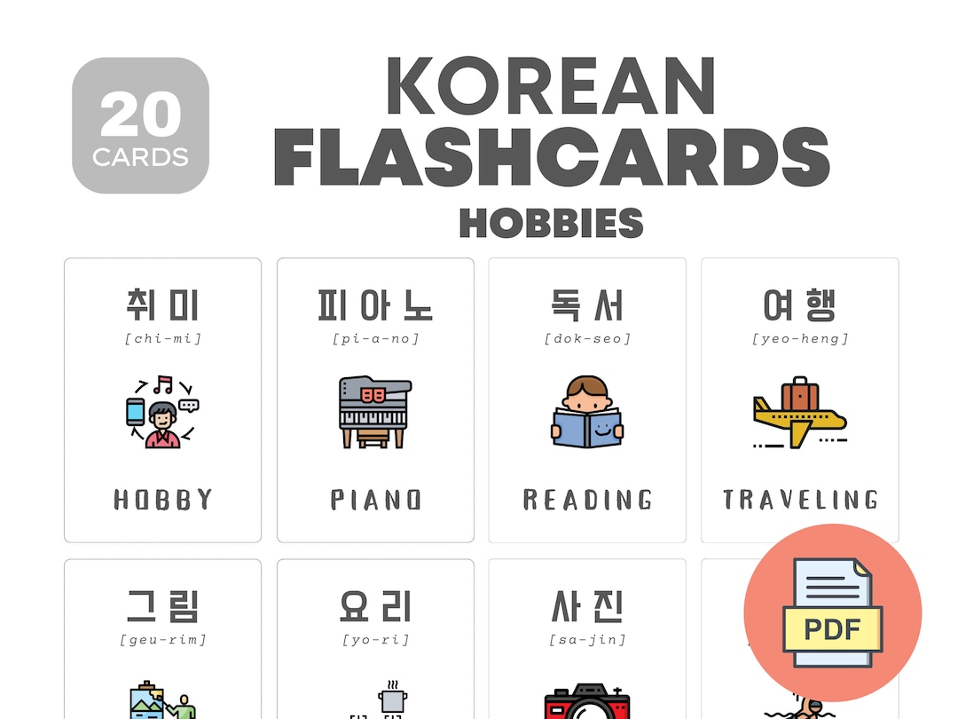 Korean Hobby Flashcards | Learn Korean Language | Educational Printable ...