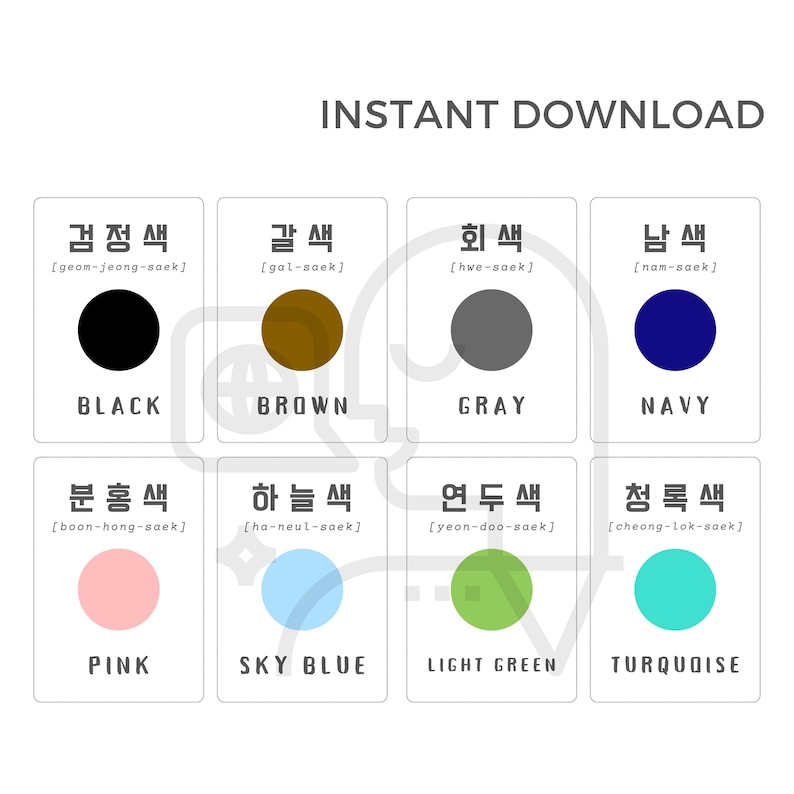 20 Korean Color Flashcards | Learn Hangul Colors | Printable Vocabulary ...